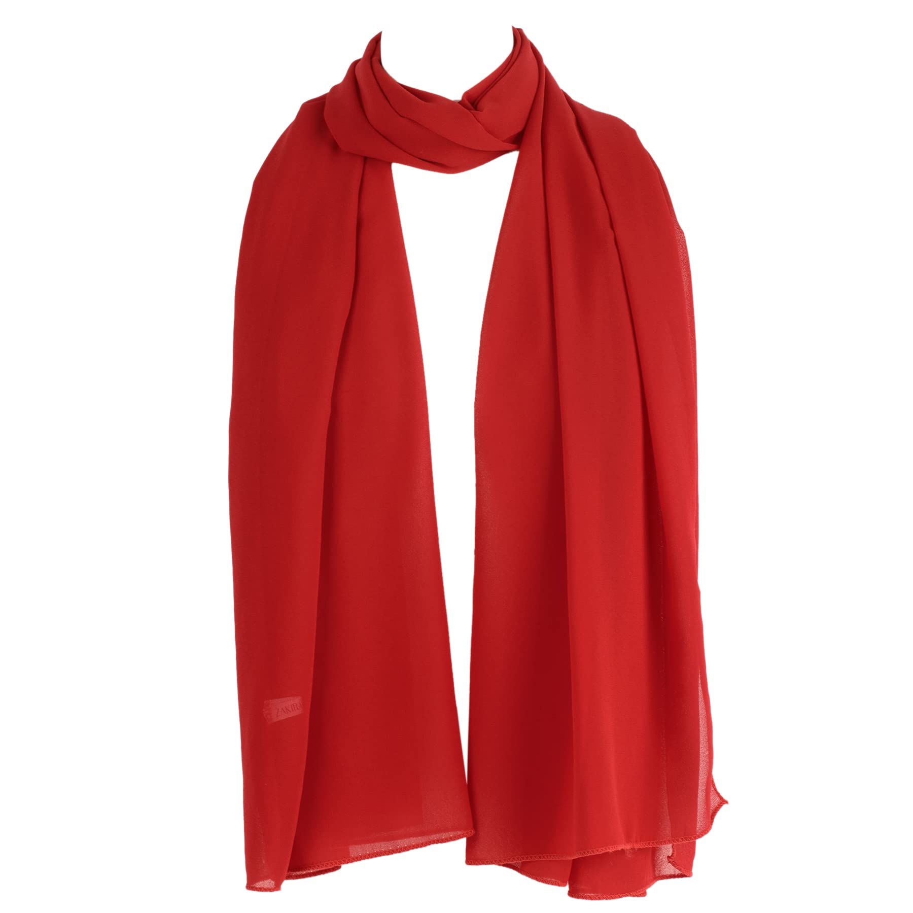 ZAKIRA Chiffon Scarf Sheer Wrap for Women (Red)