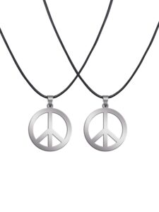 sunshane 2 pack hippie style peace sign necklace hippie party dressing accessories, silver