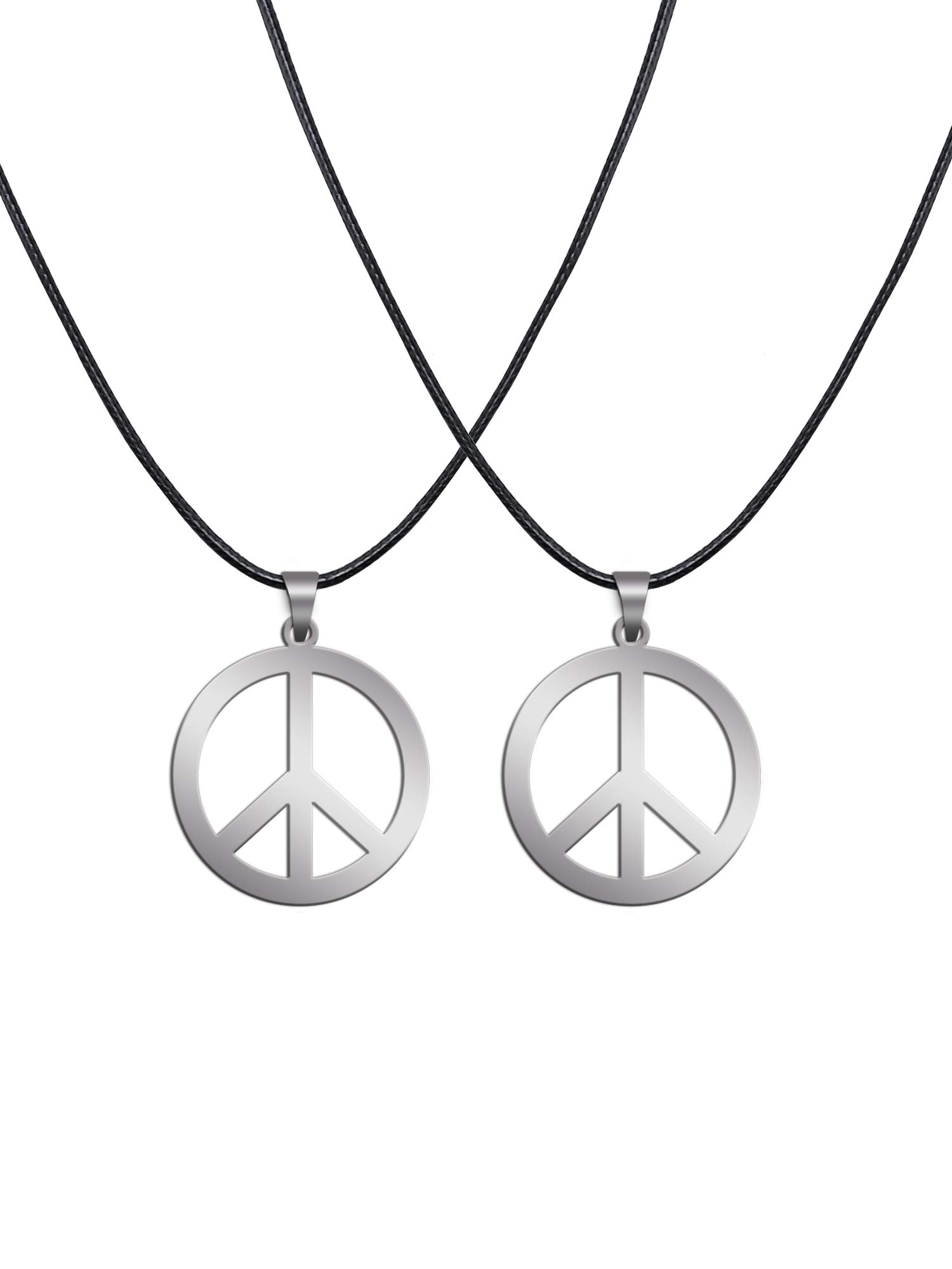 Sunshane 2 Pack Hippie Style Peace Sign Necklace Hippie Party Dressing Accessories, Silver