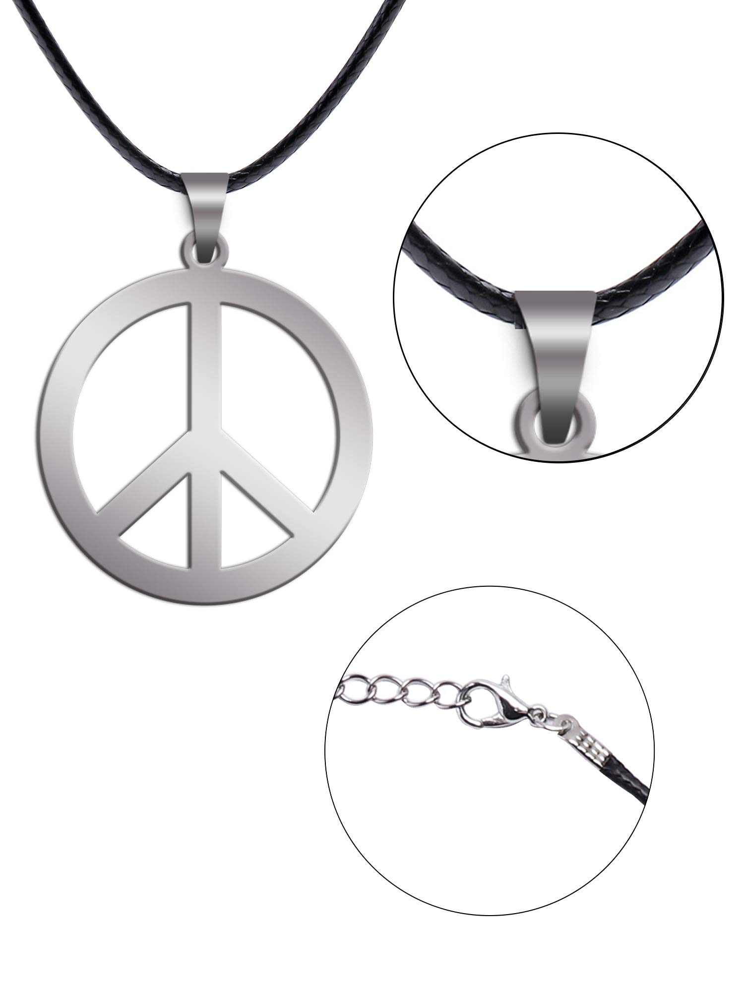 Sunshane 2 Pack Hippie Style Peace Sign Necklace Hippie Party Dressing Accessories, Silver