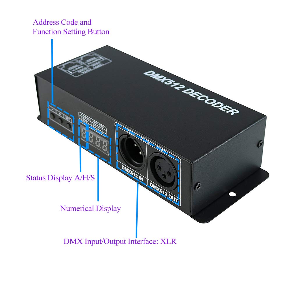 AKEPO LED DMX 4CH Digital Display Decoder, Dimming Driver LED DMX512 Decoder for RGBW Strip Light DC12-24V 4A/CH (4 Channel with Display)