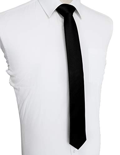 JEMYGINS 2.4" Black Tie Silk Skinny Ties for Men Slim Necktie(1)