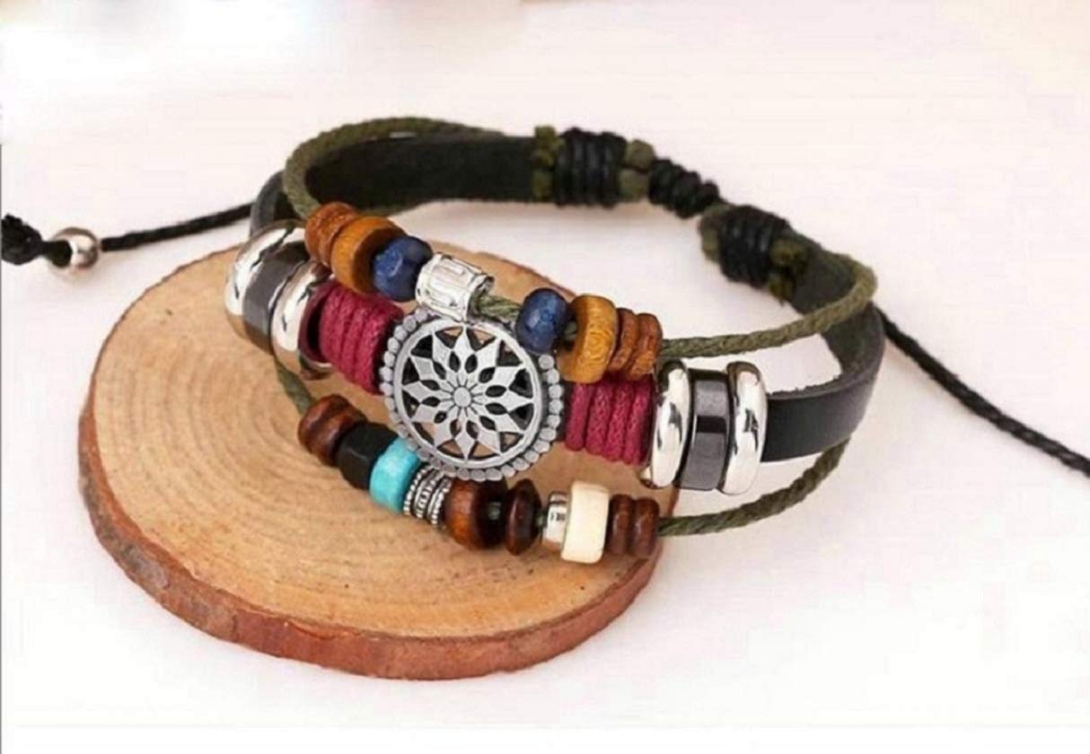 Harlorki Women Lady Men's Bohemia Style Beaded Multilayer Hand Woven Bracelet Pendent Charm Wrist Bangle Wristband Fashion Jewelry