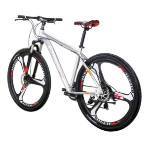 lzbike bike x9-29 aluminum alloy mountain bike 21 speed shift left 3 right 7 frame shock absorption mountain bicycle (silver)