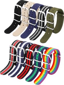 meekoo 10 pieces nylon watch strap military replacement watch band with stainless steel buckle for men and women's watch band replacing, 18 mm (classic colors)