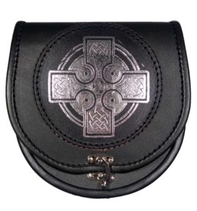 ut kilts silver celtic cross leather sporran