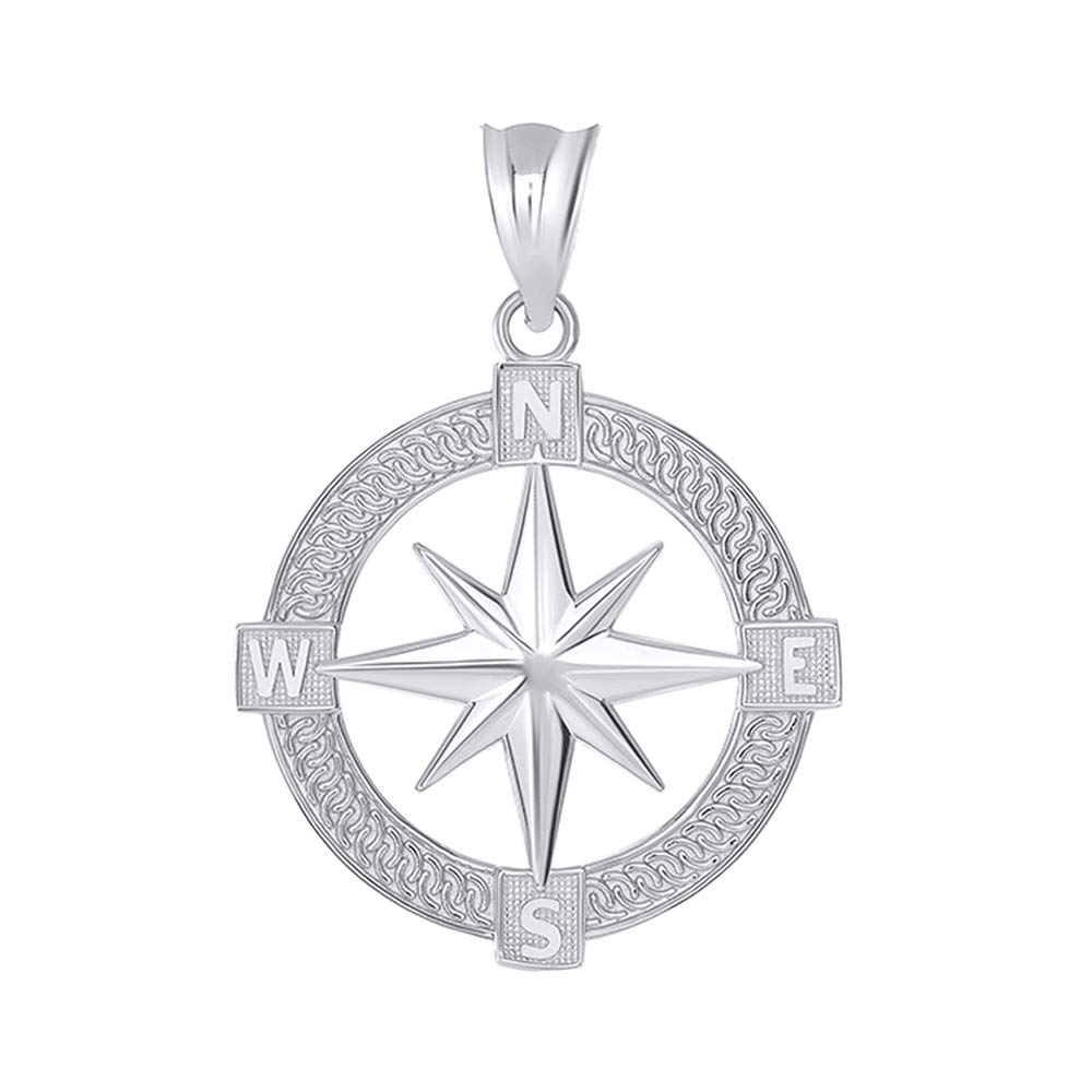 Nautical Jewelry 10k White Gold Round North Star Compass Adventures Charm Pendant