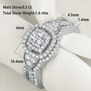 SHELOVES Wedding Rings Set for Women Round White Cz Engagement Rings Bridal Set 925 Sterling Silver Sz 8