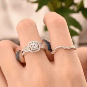 SHELOVES Wedding Rings Set for Women Round White Cz Engagement Rings Bridal Set 925 Sterling Silver Sz 8