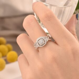 SHELOVES Wedding Rings Set for Women Round White Cz Engagement Rings Bridal Set 925 Sterling Silver Sz 8