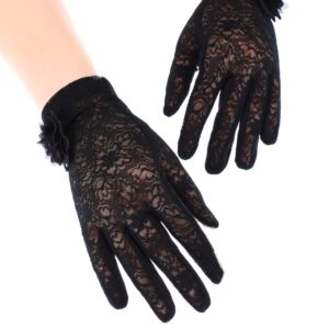 3 Pairs Women Lace Gloves Dress Gloves Floral Lace Gloves for Tea Party Wedding Dinner(Black, White, Skin Color)