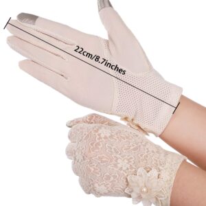 3 Pairs Women Lace Gloves Dress Gloves Floral Lace Gloves for Tea Party Wedding Dinner(Black, White, Skin Color)