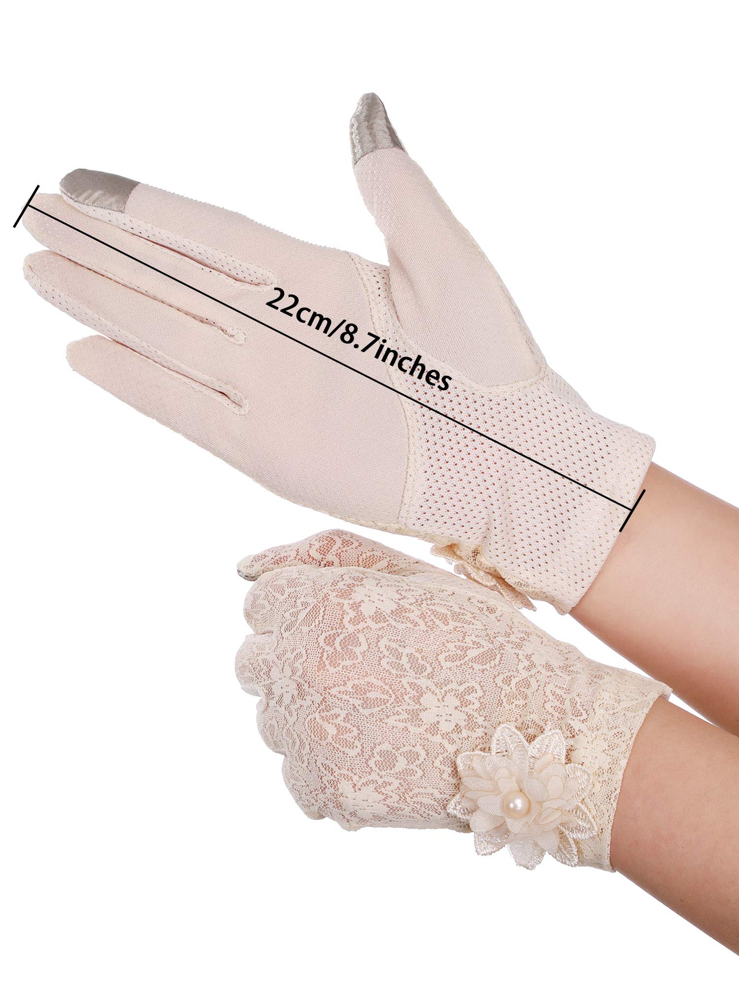 3 Pairs Women Lace Gloves Dress Gloves Floral Lace Gloves for Tea Party Wedding Dinner(Black, White, Skin Color)