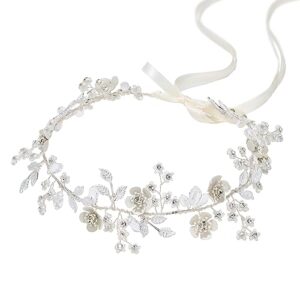 sweetv silver wedding headband crystal bridal headpieces for bride flower hair accessories for women flower girl hair vine