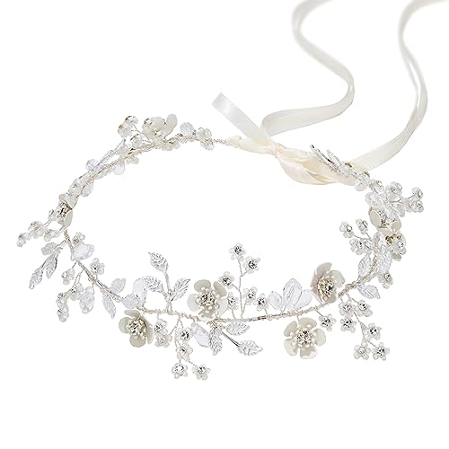 SWEETV Silver Wedding Headband Crystal Bridal Headpieces for Bride Flower Hair Accessories for Women Flower Girl Hair Vine