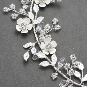 SWEETV Silver Wedding Headband Crystal Bridal Headpieces for Bride Flower Hair Accessories for Women Flower Girl Hair Vine