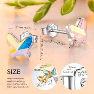 ANGEL NINA Butterfly Earrings for Women Sterling Silver Stud Crystal Hypoallergenic Women Jewelry Birthday Gifts Aurora Borealis