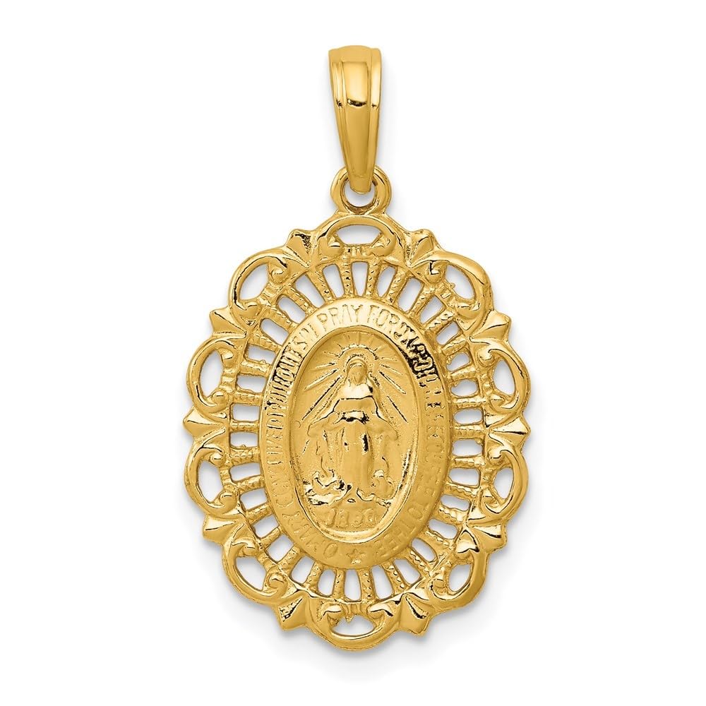 Diamond2Deal 14k Yellow Gold Oval Miraculous Medal Pendant 26 mm Length Fine Jewelry for Women (L- 26.2 mm, W- 15.6 mm)