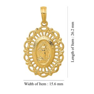 Diamond2Deal 14k Yellow Gold Oval Miraculous Medal Pendant 26 mm Length Fine Jewelry for Women (L- 26.2 mm, W- 15.6 mm)