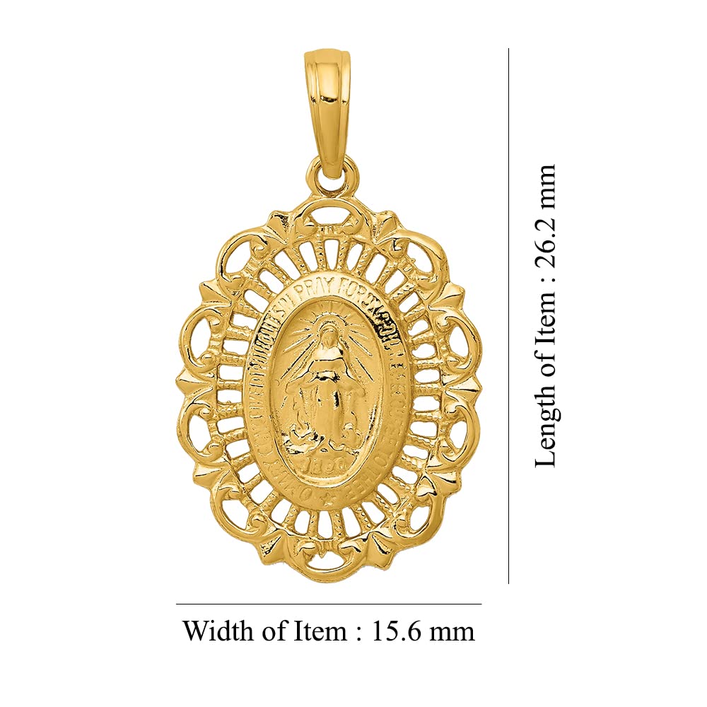 Diamond2Deal 14k Yellow Gold Oval Miraculous Medal Pendant 26 mm Length Fine Jewelry for Women (L- 26.2 mm, W- 15.6 mm)