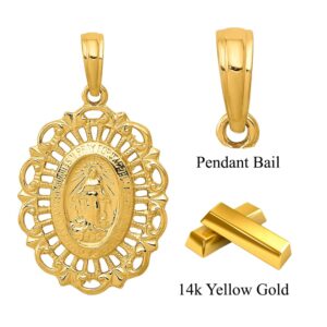 Diamond2Deal 14k Yellow Gold Oval Miraculous Medal Pendant 26 mm Length Fine Jewelry for Women (L- 26.2 mm, W- 15.6 mm)