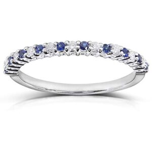 kobelli round diamond & blue sapphire band 1/4 carat (ctw) in 14kt white gold, size 7, white gold