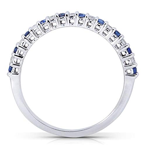 Kobelli Round Diamond & Blue Sapphire Band 1/4 carat (ctw) in 14kt White Gold, Size 7, White Gold