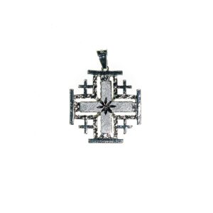 sterling silver (925) jerusalem crusader's cross pendant. handcrafted in the holy land. two layer cross with bethlehem star hand engraved.