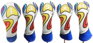 majek retro golf headcover limited edition vintage leather style psychedelic colorful groovy custom design #1 3 5 x h driver fairway woods and hybrid head cover