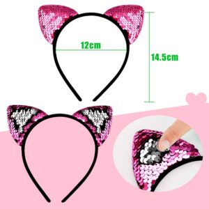 WXJ13 10 Pieces Cat Ears Headbands Reversible Sequins Headbands Hair Accessories for Girls and Women