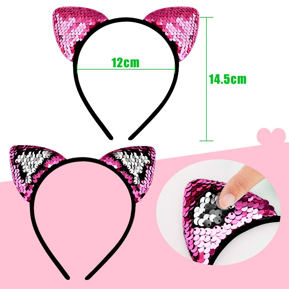 WXJ13 10 Pieces Cat Ears Headbands Reversible Sequins Headbands Hair Accessories for Girls and Women