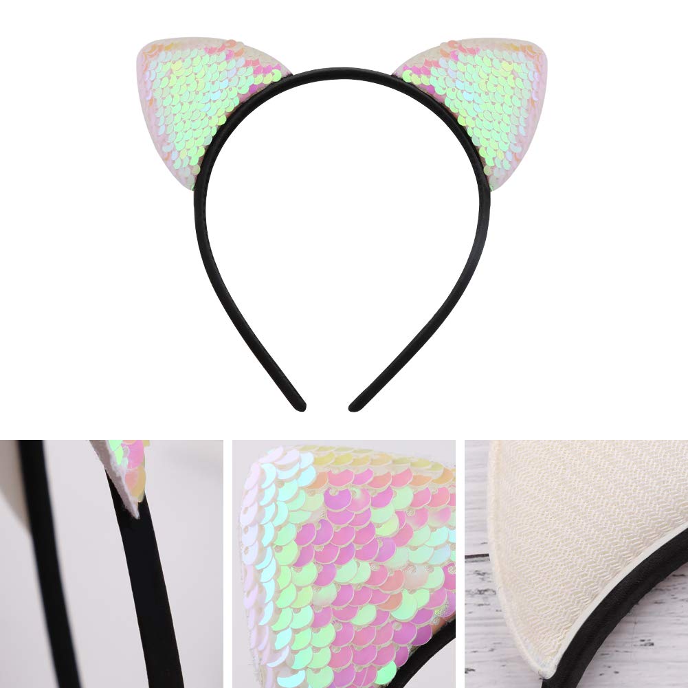 WXJ13 10 Pieces Cat Ears Headbands Reversible Sequins Headbands Hair Accessories for Girls and Women