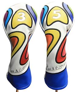 majek retro golf headcover limited edition vintage leather style psychedelic colorful groovy custom design #3 & 5 fairway wood head cover