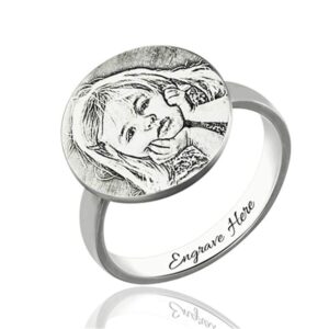 lonago personalized photo ring engraved picture stackable ring gift for women (silver, sterling-silver)