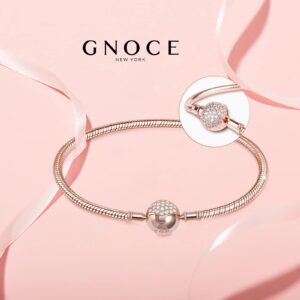 GNOCE Charm Bracelet Sterling Silver Rose Gold Plated DIY Snake Chain Endearing Gifts For Her Basic Charm Bracelet Dainty Bangle with Crystal Round Shape Clasp (2Rose Gold, 7.5)