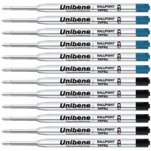 unibene parker compatible ballpoint refills 12 pack,1.0mm medium point-6 black&6 blue, smooth writing replaceable german ink tactical pen refills for parker ballpoint/uzi pen