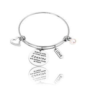 runxintd cousin gift cousin bracelet side by side or miles apart,cousins are always close at heart cousin jewelry gift for cousins (silver-bracelet)…