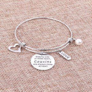 RUNXINTD Cousin Gift Cousin Bracelet Side by side or miles apart,cousins are always close at heart Cousin Jewelry Gift for Cousins (Silver-Bracelet)…