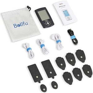 Belifu Dual Channel TENS EMS Unit 24 Modes Muscle Stimulator for Pain Relief Therapy, Electronic Pulse Massager Muscle Massager with 10 Pads, Dust-Proof Drawstring Storage Bag, Fastening Cable Ties