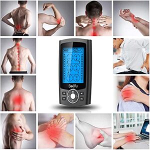 Belifu Dual Channel TENS EMS Unit 24 Modes Muscle Stimulator for Pain Relief Therapy, Electronic Pulse Massager Muscle Massager with 10 Pads, Dust-Proof Drawstring Storage Bag, Fastening Cable Ties