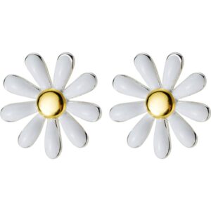 flower earring stud, mariafashion sterling silver two-tone white daisy flower earrings hypoallergenic post earrings for women girls kids