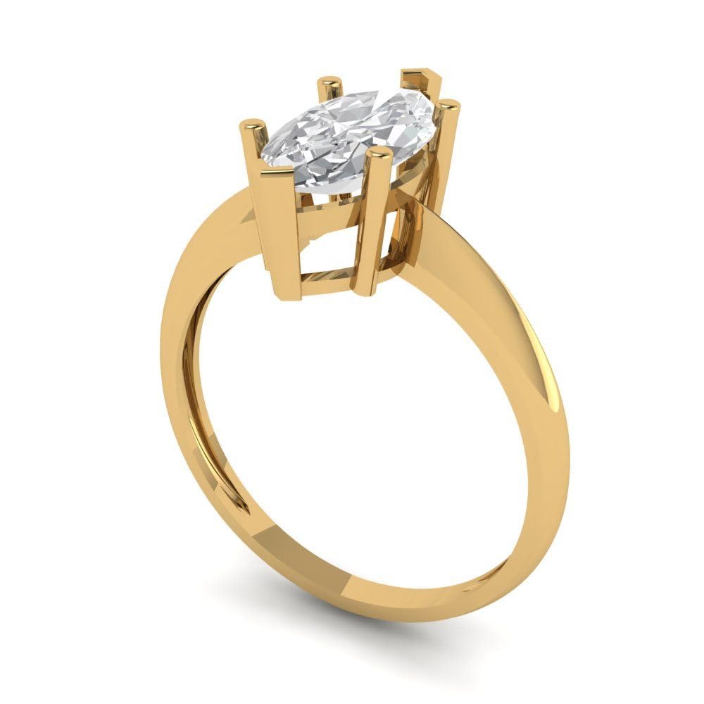 Clara Pucci 1.50 ct Marquise Cut Solitaire Genuine Moissanite Wedding Bridal Designer Anniversary Engagement Ring in 14k Yellow Gold