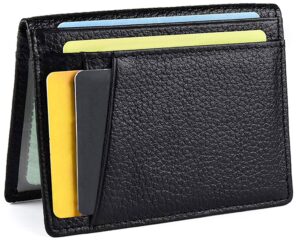 dorras front pocket minimalist leather slim wallet, bifold credit card holder with id window