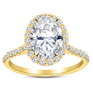 1 ctw oval cut halo 14k yellow gold diamond engagement ring (h-i color si2-i1 clarity 0.75 ct center)