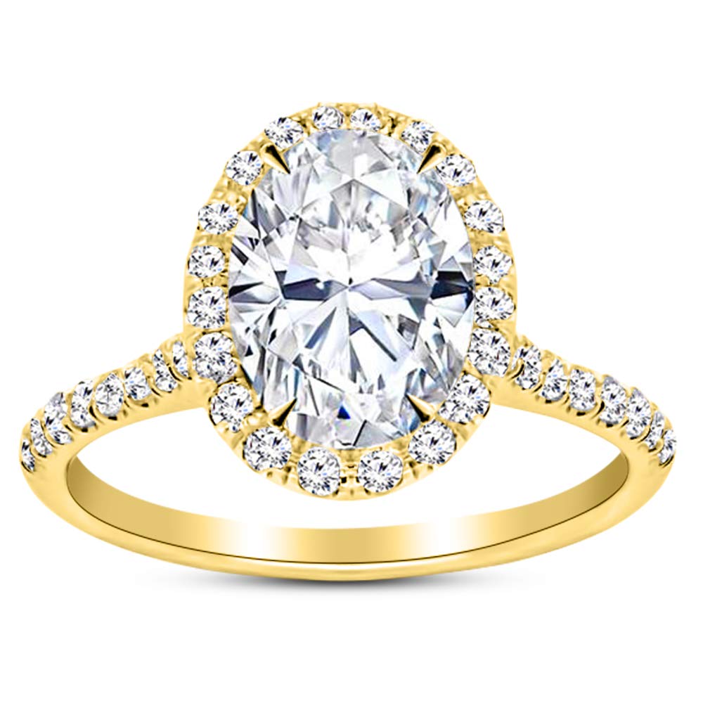 1 Ctw Oval Cut Halo 14K Yellow Gold Diamond Engagement Ring (H-I Color SI2-I1 Clarity 0.75 Ct Center)