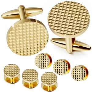 hawson cuff links mens with 6 tux studs,suit for mens dress shirt - birthdays metting wedding accessories (gold)