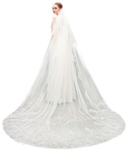 elliehouse cathedral 1 tier sequin lace wedding bridal veil white