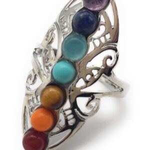 Healing Hollow Stones Adjustable 7 Chakra Ring Reiki Gem Jewelry for Women