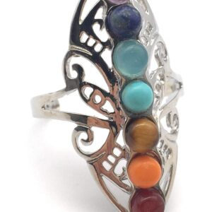 Healing Hollow Stones Adjustable 7 Chakra Ring Reiki Gem Jewelry for Women