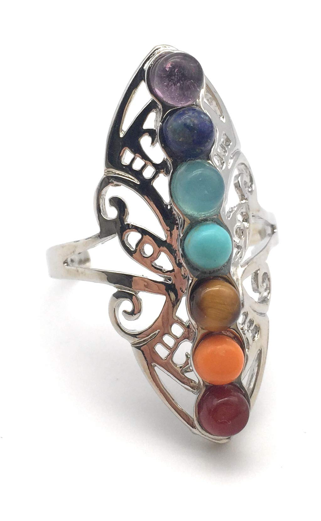 Healing Hollow Stones Adjustable 7 Chakra Ring Reiki Gem Jewelry for Women